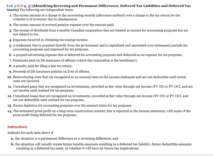 Solved E18.3 (LO 2, 3) (Identifying Reversing and Permanent | Chegg.com
