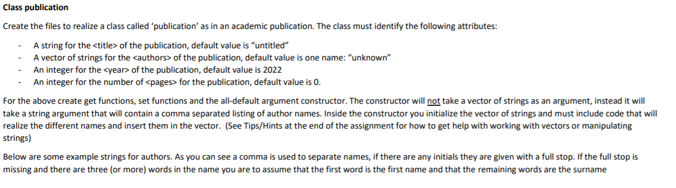 Class publication Create the files to realize a class | Chegg.com