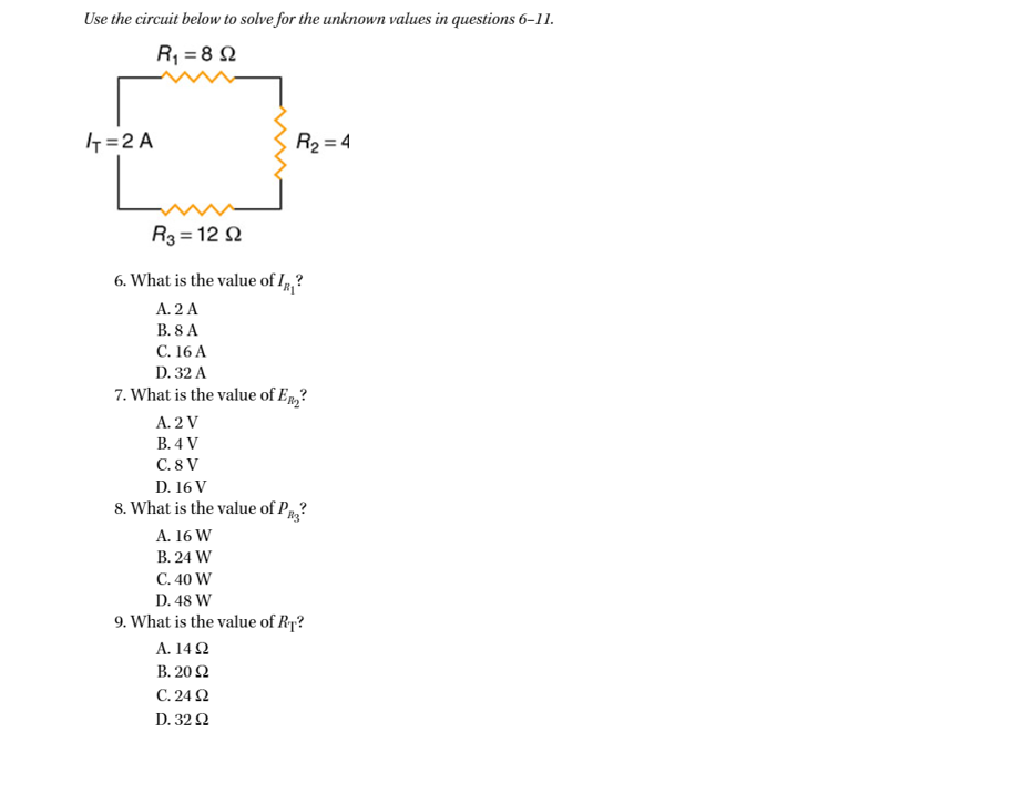 Solved Use the circuit below to solve for the unknown values | Chegg.com