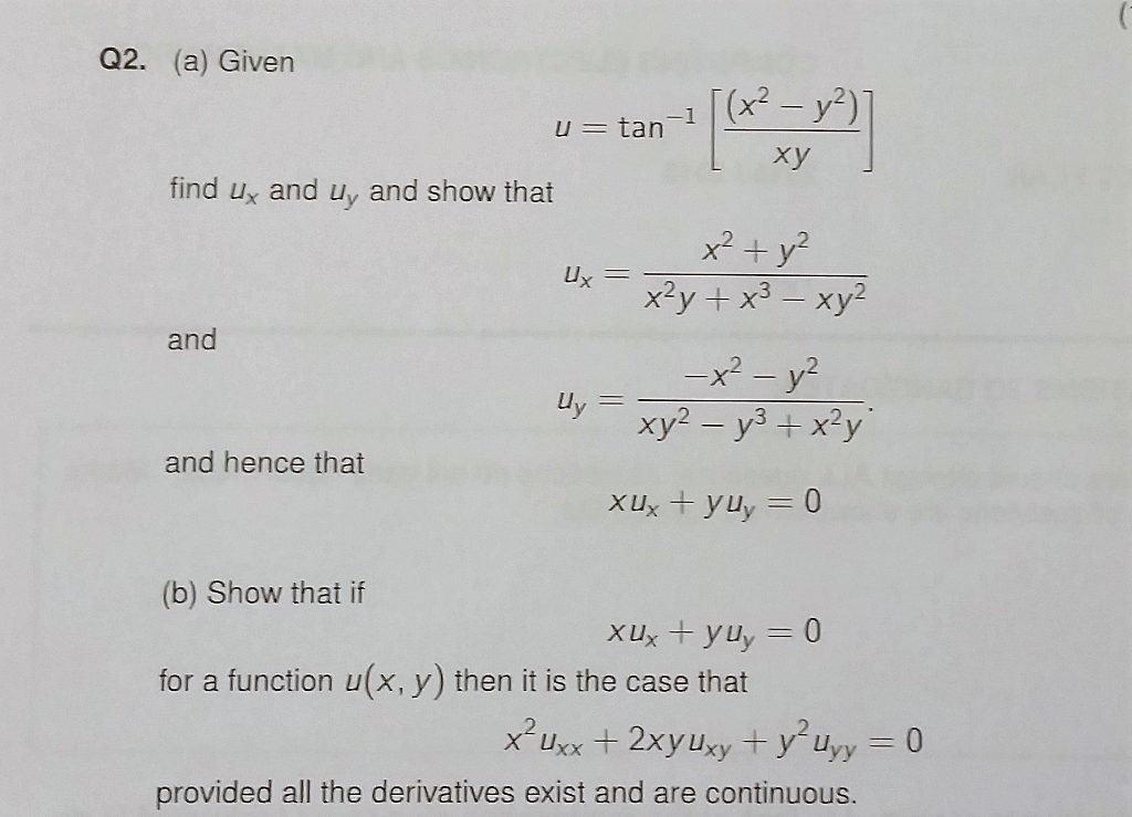 Solved Q2. (a) Given find Ux and uy and show that x² + y² Ux | Chegg.com