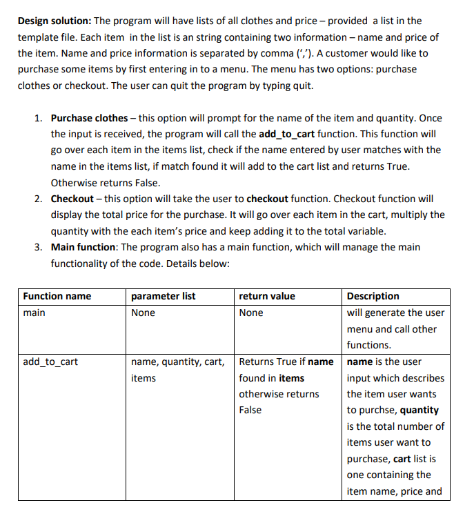 Solved #define a add_to_cart function def add_to_cart(): | Chegg.com