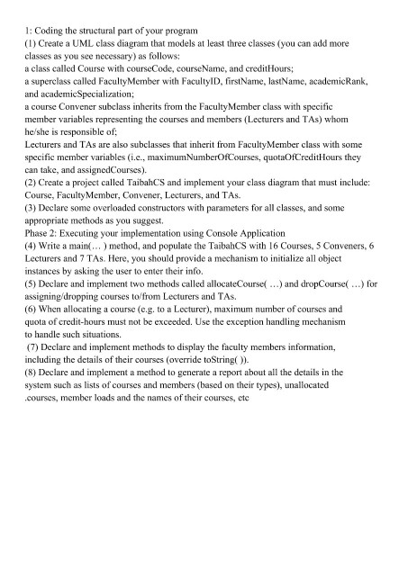 Solved 1: Coding the structural part of your program (1) | Chegg.com