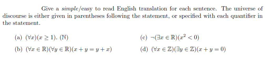 Solved Give a simple/easy to read English translation for | Chegg.com