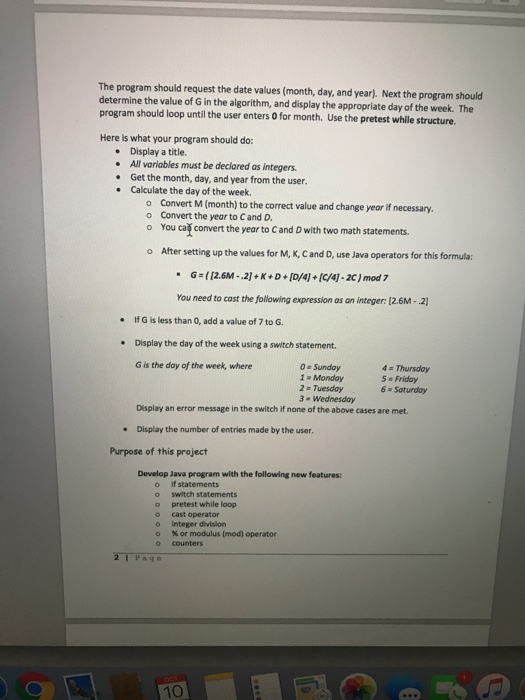 Solved Project Two Zeller's Algorithm Write a Java program | Chegg.com
