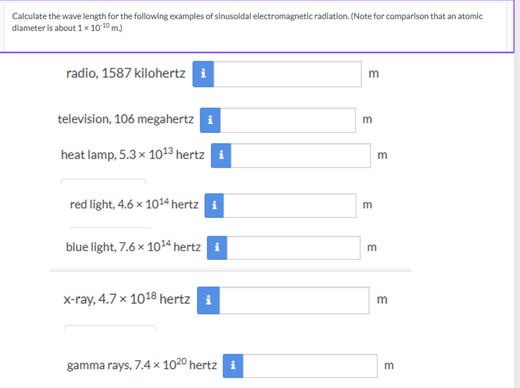 Solved Calculate the wavelength for the following examples | Chegg.com