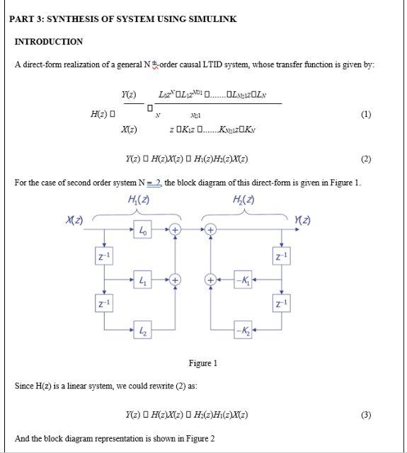 Solved PART 3: SYNTHESIS OF SYSTEM USING SIMULINK | Chegg.com