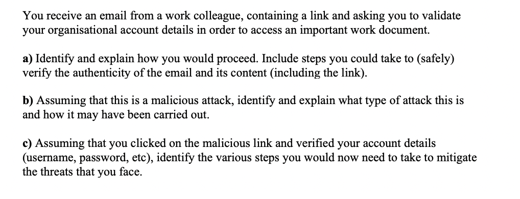 Solved You receive an email from a work colleague, | Chegg.com