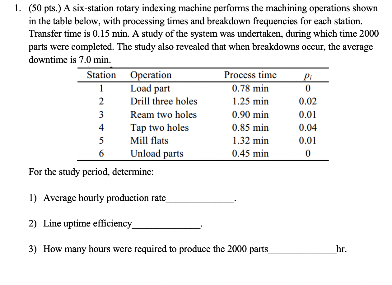 Solved 1. (50 pts.) A six-station rotary indexing machine | Chegg.com