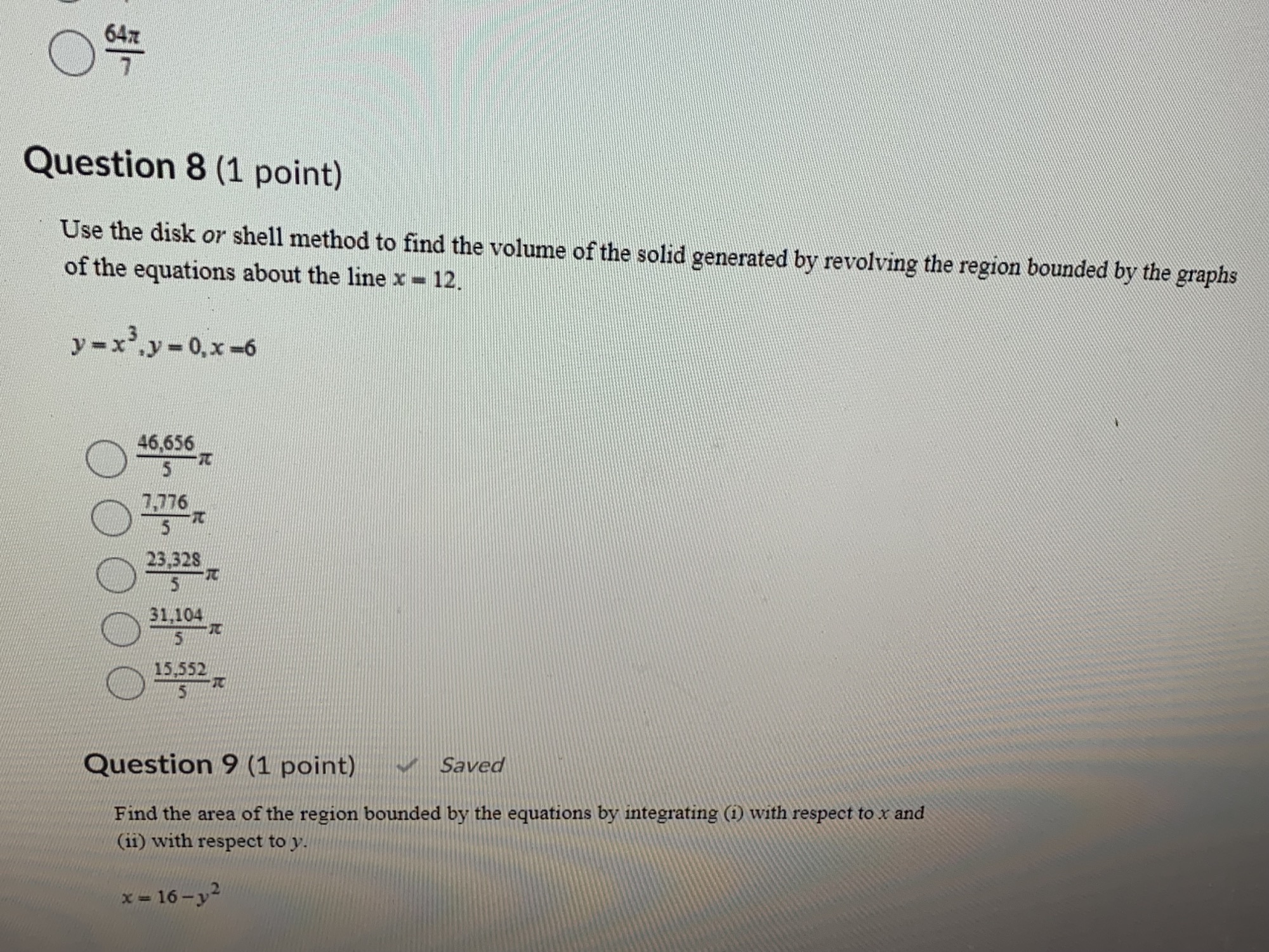 Solved Use the disk or shell method to find the volume of | Chegg.com