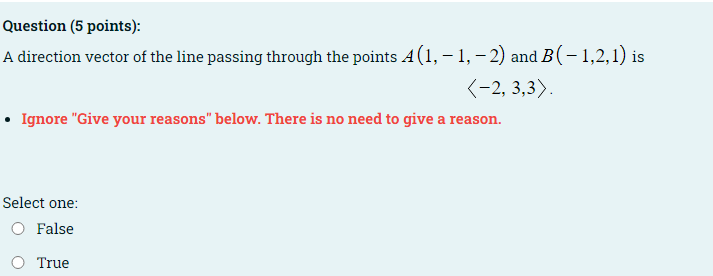 Solved Question (5 points): A direction vector of the line | Chegg.com