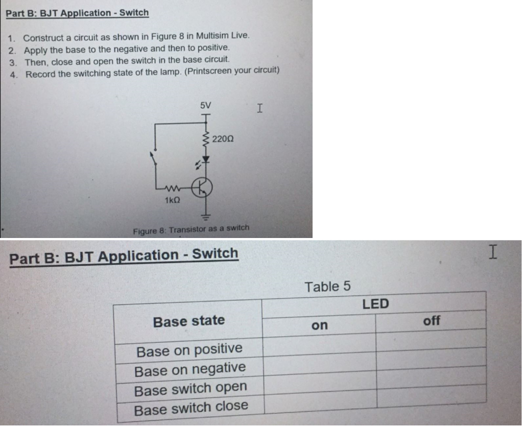 Solved Part B: BJT Application - Switch 1. Construct a | Chegg.com