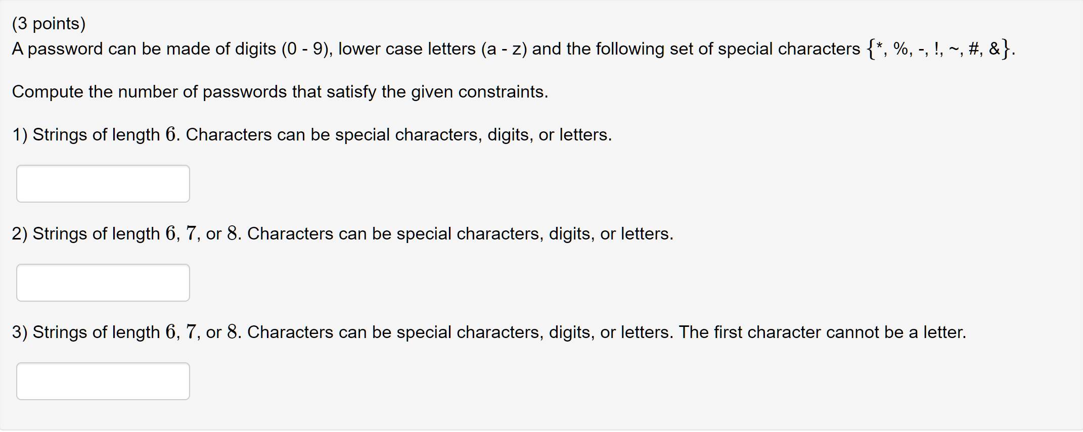 Solved (3 points) A password can be made of digits (0 - 9), | Chegg.com