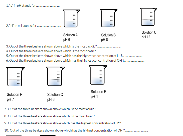 Solved 1. "p" in pH stands for 2. "H" in pH stands for | Chegg.com