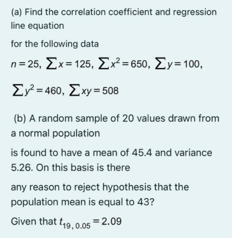 Solved (a) Find the correlation coefficient and regression | Chegg.com