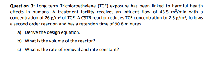 Solved Question 3: Long term Trichloroethylene (TCE) | Chegg.com