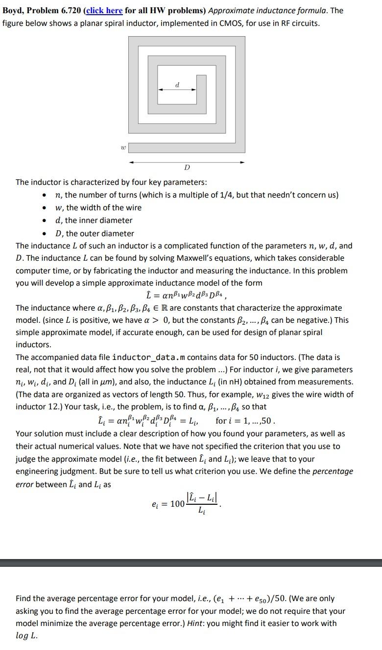 Boyd, Problem 6.720 (click here for all HW problems) | Chegg.com