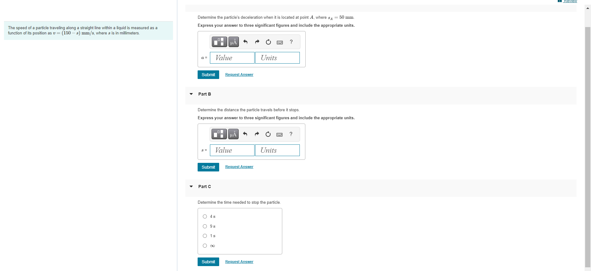 Solved Determine the particle's deceleration when it is | Chegg.com