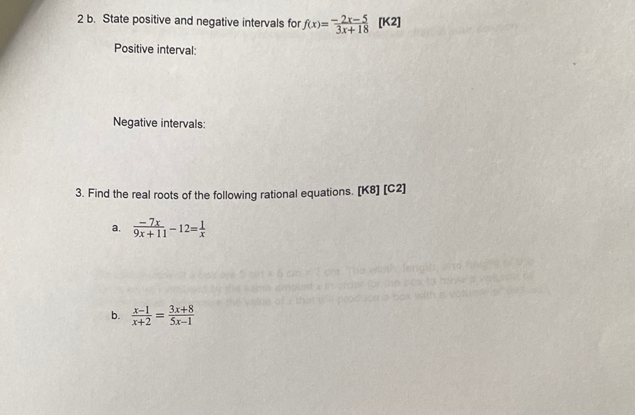 Solved 2 b. State positive and negative intervals for | Chegg.com