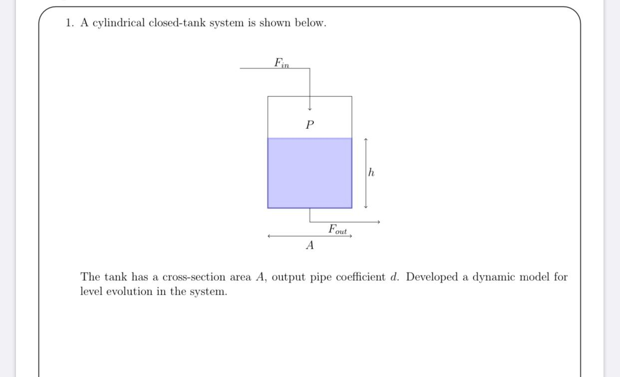 Solved 1. A cylindrical closed-tank system is shown below. | Chegg.com