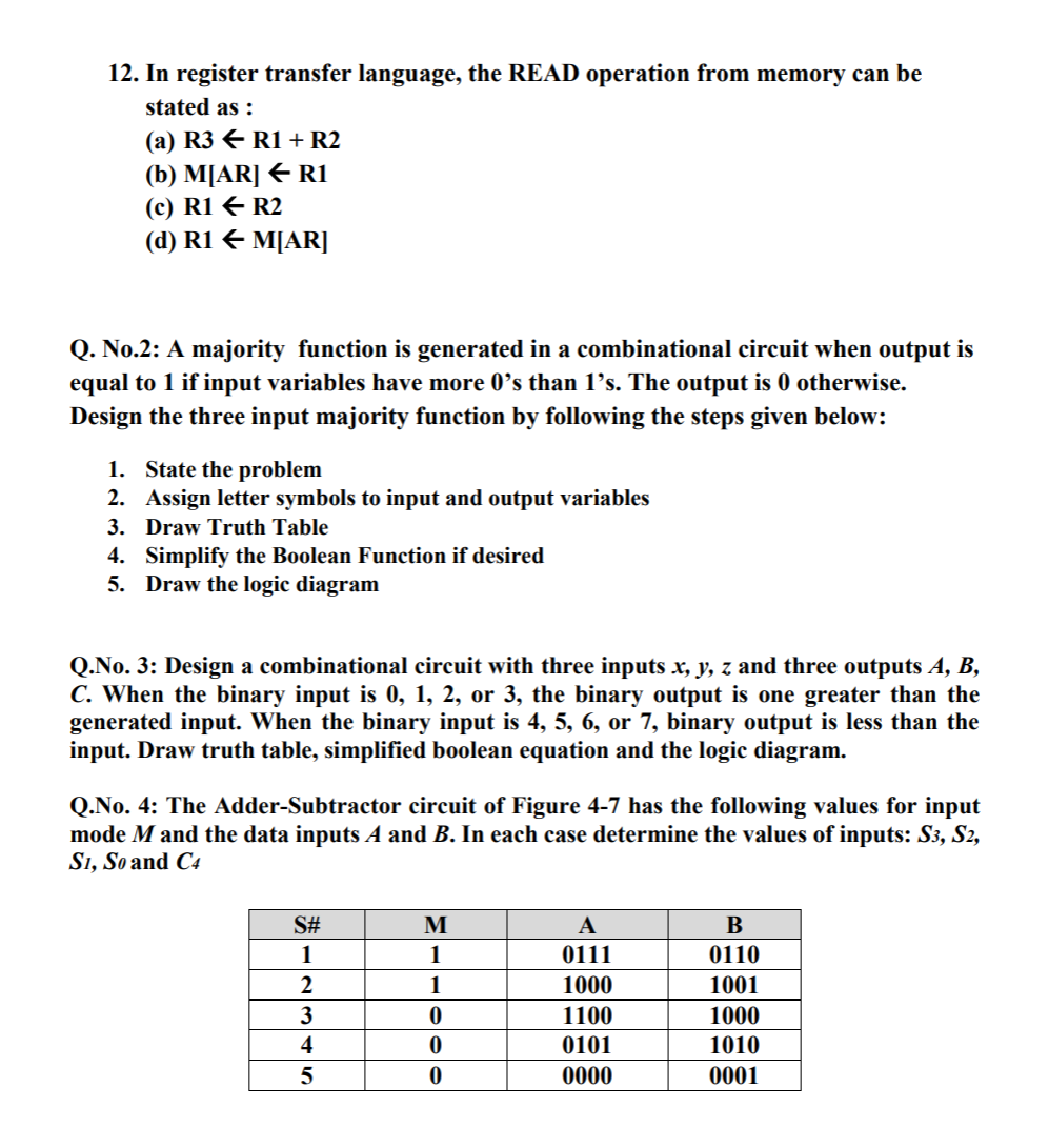 Solved 12. In register transfer language, the READ operation | Chegg.com