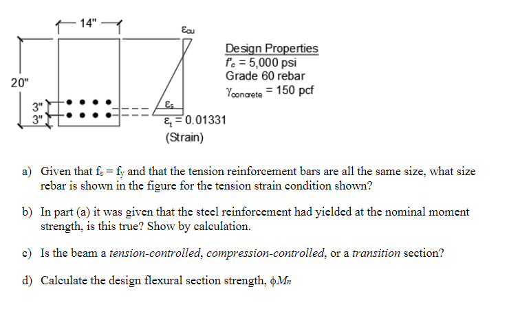 Solved fc′=5,000psi Grade 60 rebar γsoncrete =150 pcf 31 a) | Chegg.com