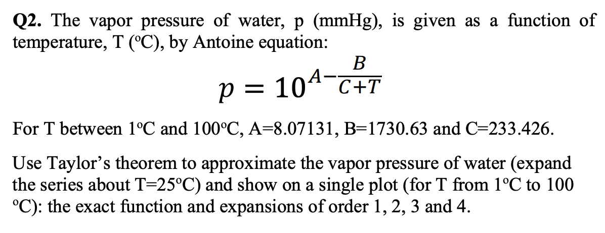 Solved Q2. ﻿The vapor pressure of water, p(mmHg), ﻿is given | Chegg.com