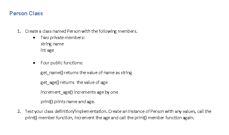 Solved Person Class 1. Create a class named Person with the | Chegg.com