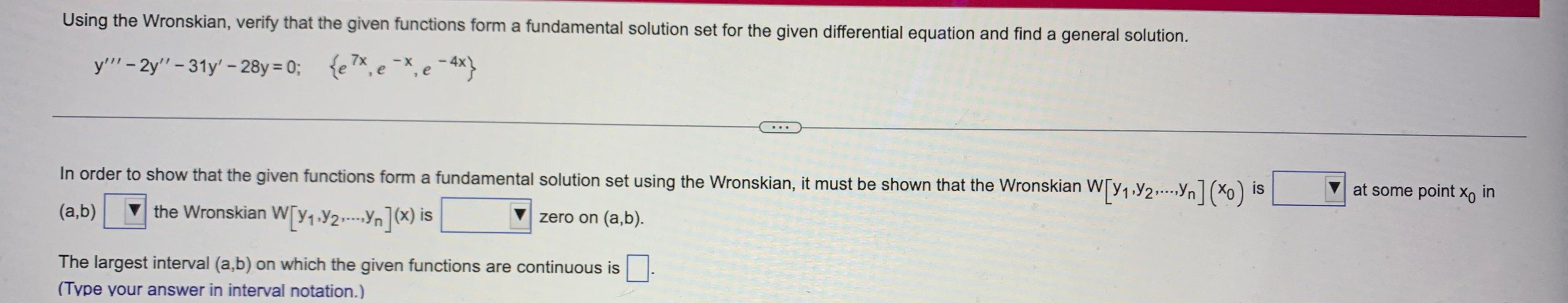 Solved Using the Wronskian, verify that the given functions | Chegg.com
