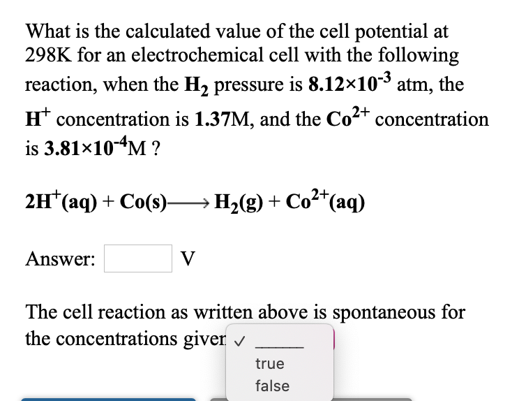 Solved What is the calculated value of the cell potential at | Chegg.com