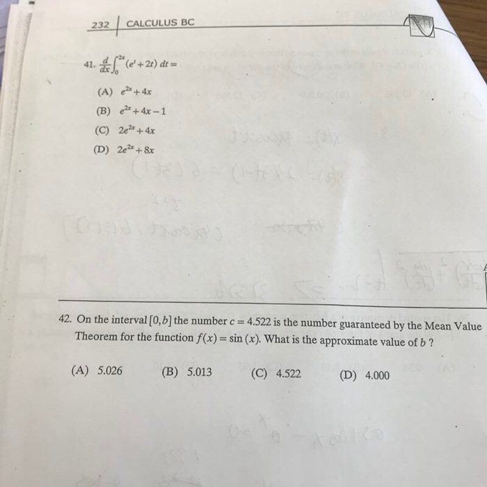 232 CALCULUS BC 41. (e'+2t) dt- (A) e +4ax (B)?4-1 | Chegg.com