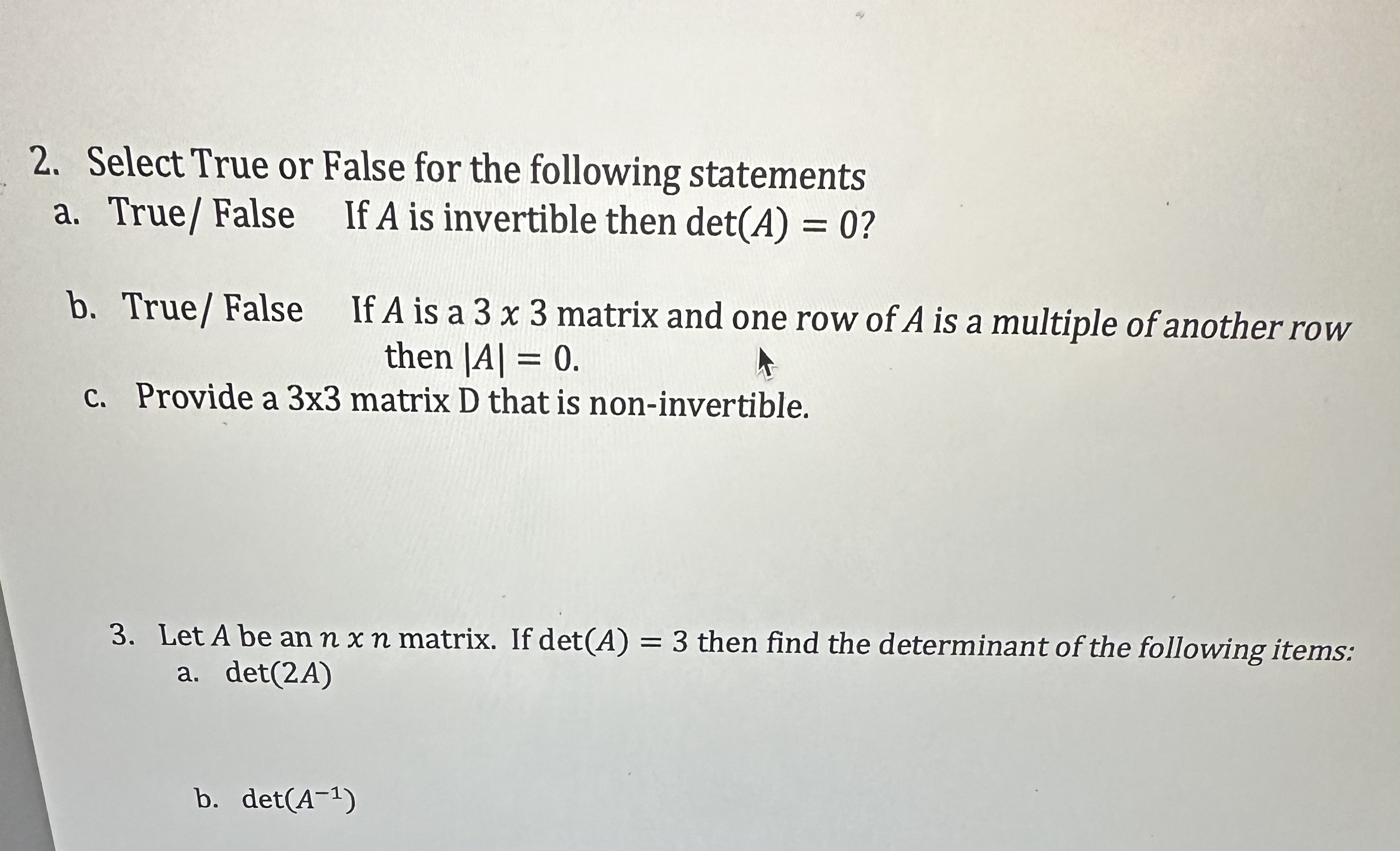 Solved Select True or False for the following statements a. | Chegg.com