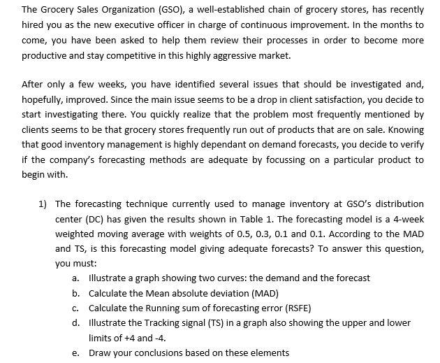Solved The Grocery Sales Organization (GSO), a | Chegg.com