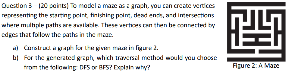 Solved Question 3 - ( 20 points) To model a maze as a graph, | Chegg.com