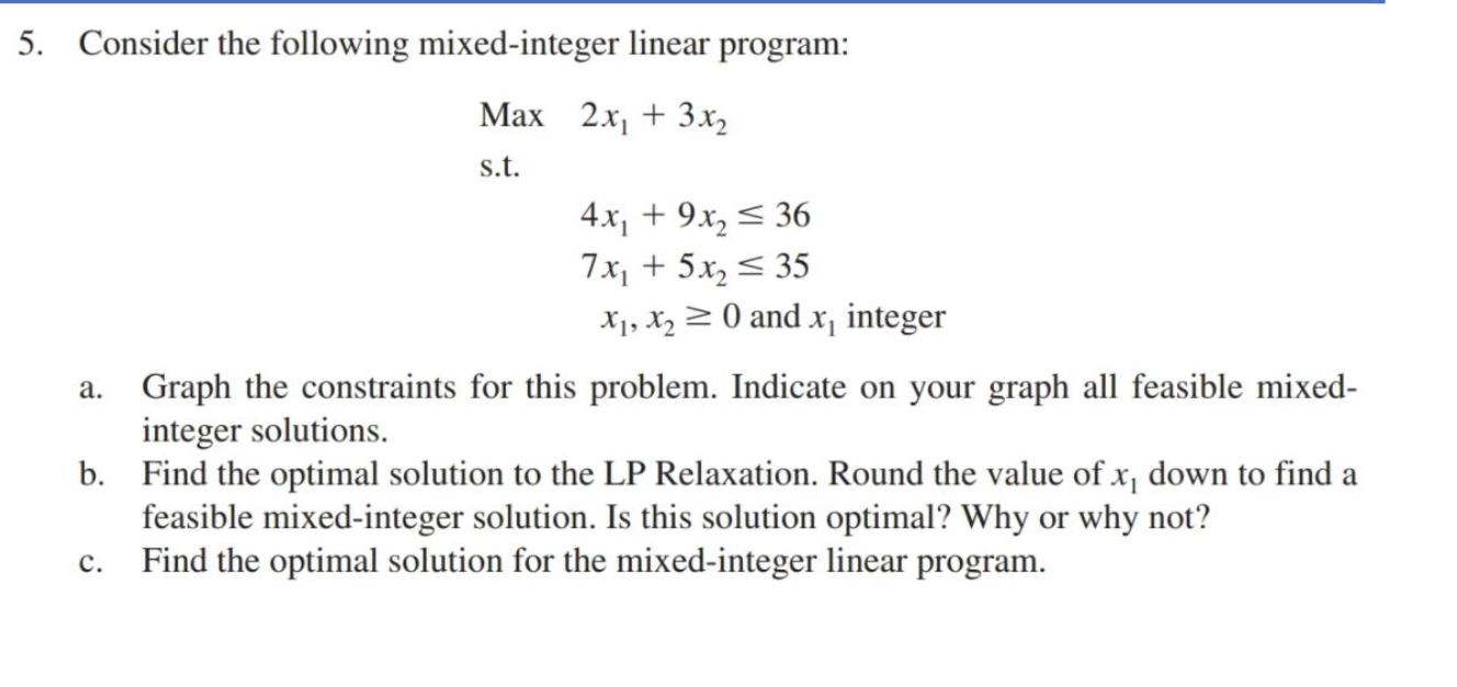 Solved 5. Consider the following mixed-integer linear | Chegg.com