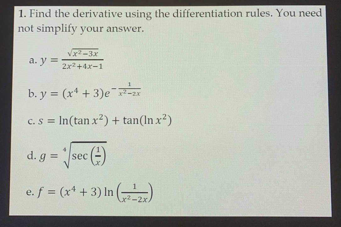 1. Find the derivative using the differentiation | Chegg.com