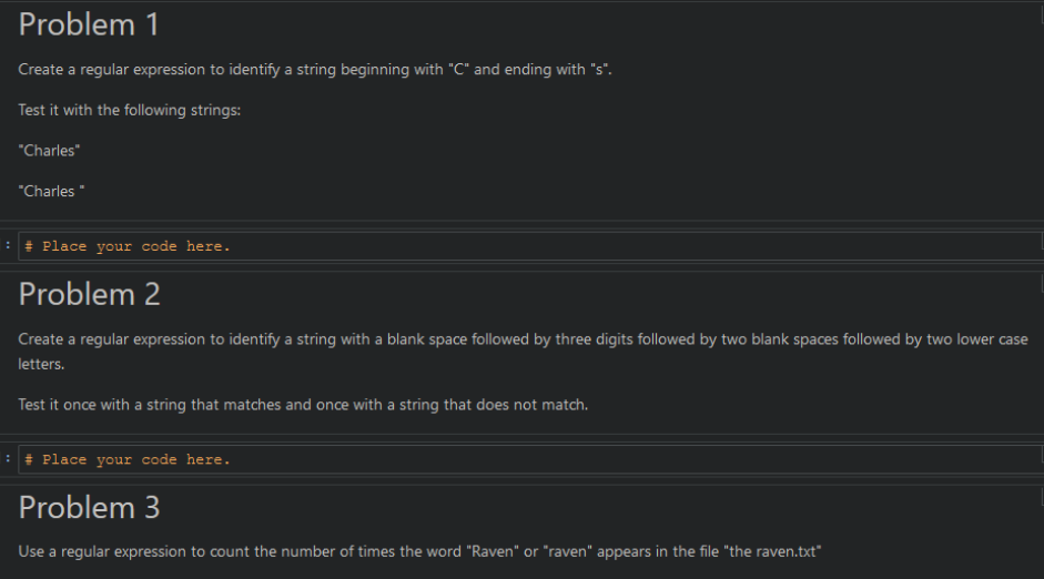 Solved Problem 1 Create a regular expression to identify a | Chegg.com
