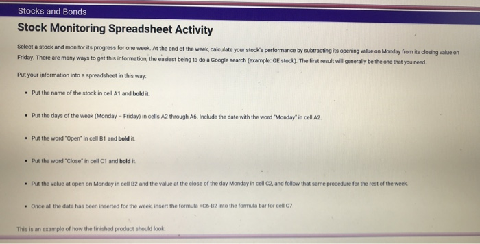 Solved Stocks and Bonds Stock Monitoring Spreadsheet | Chegg.com