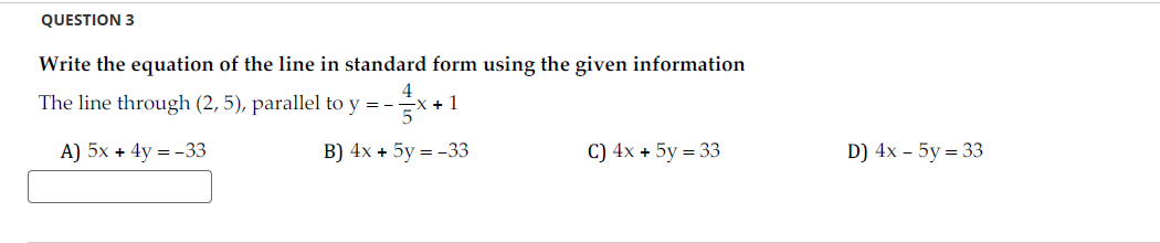 Solved Write the equation of the line in standard form using | Chegg.com