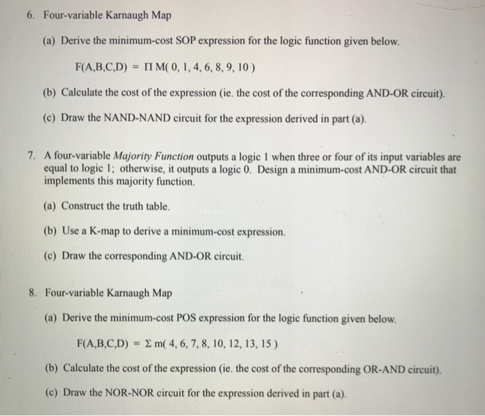 Solved 6. Four-variable Karnaugh Map (a) Derive the | Chegg.com