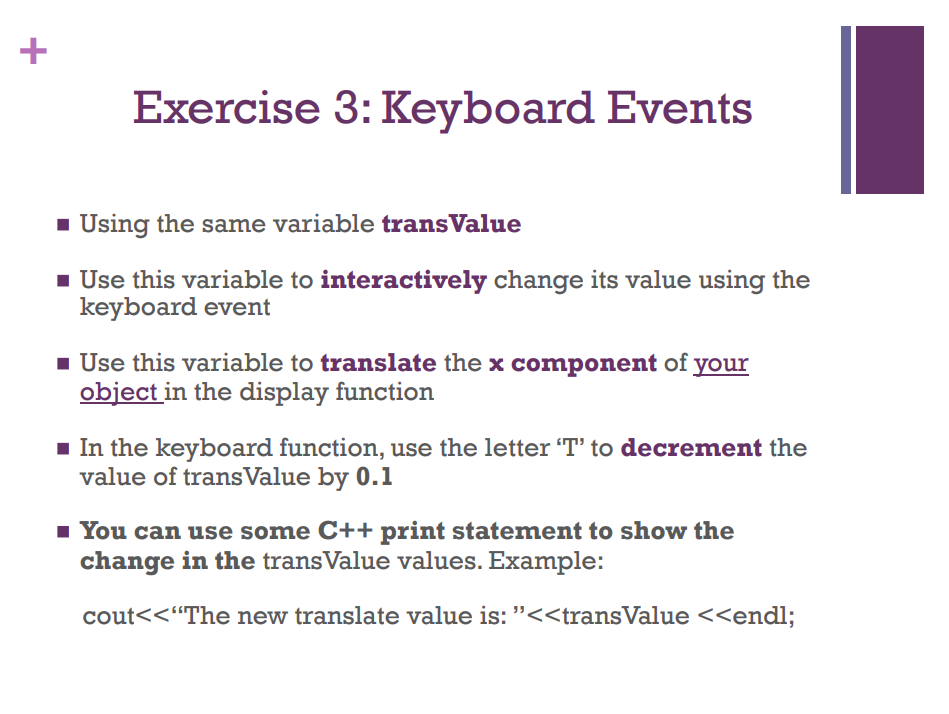 Solved Exercise 1: Output ExampleExercise 3: Keyboard Events | Chegg.com