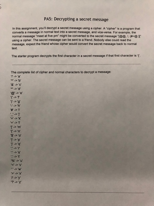 Solved PA5: Decrypting a secret message In this assignment, | Chegg.com