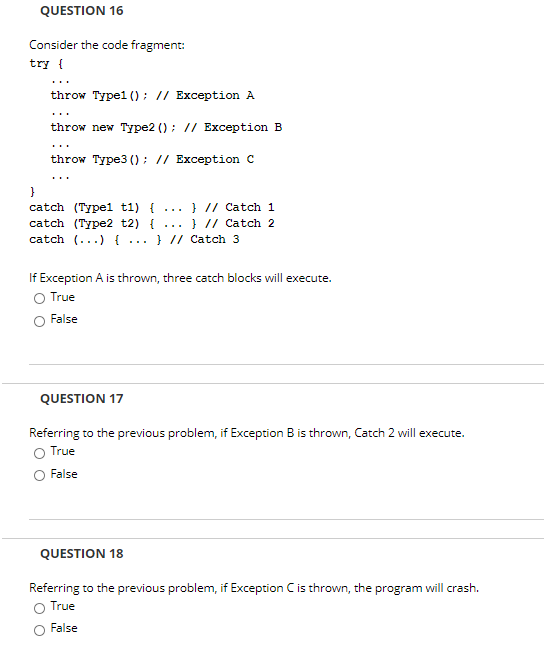 Solved QUESTION 16 Consider the code fragment: try { throw | Chegg.com