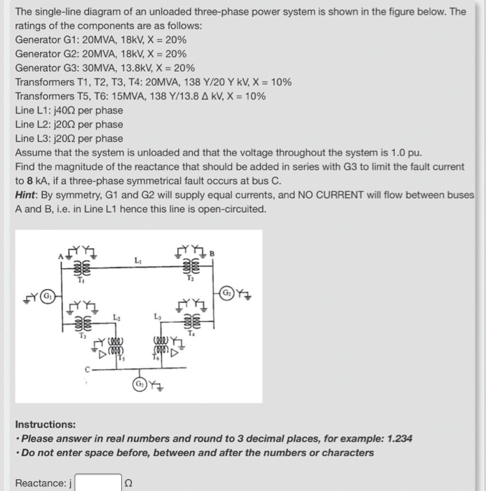 Solved The single-line diagram of an unloaded three-phase | Chegg.com