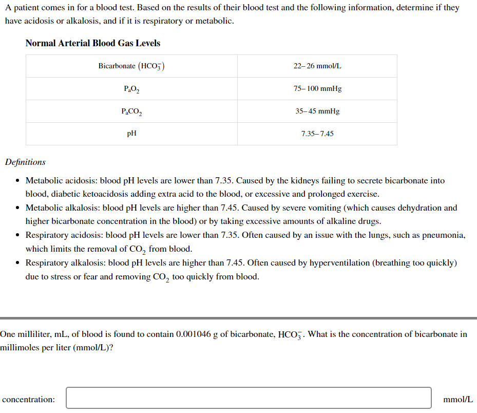 Solved A patient comes in for a blood test. Based on the | Chegg.com