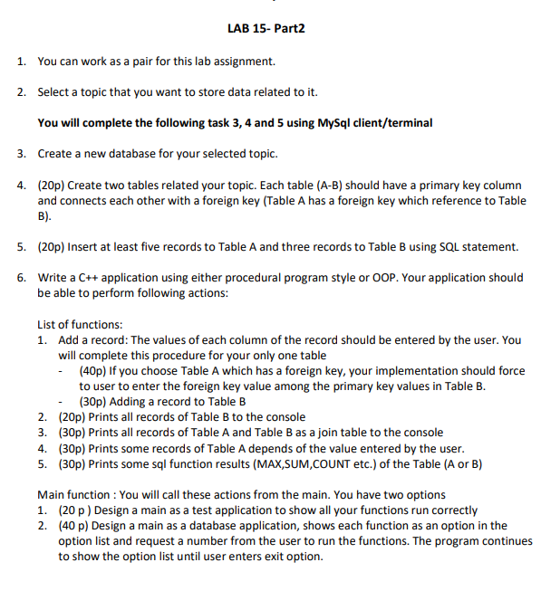 LAB 15- Part2 1. You can work as a pair for this lab | Chegg.com