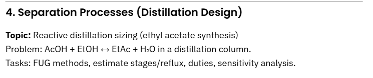 Solved Chemical EngineeringTopic: Reactive distillation | Chegg.com