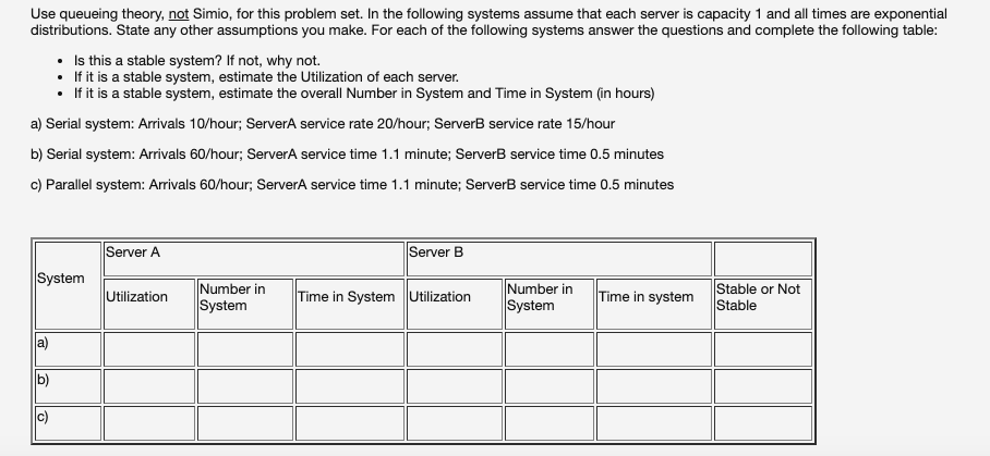 Use queueing theory, not Simio, for this problem set. | Chegg.com