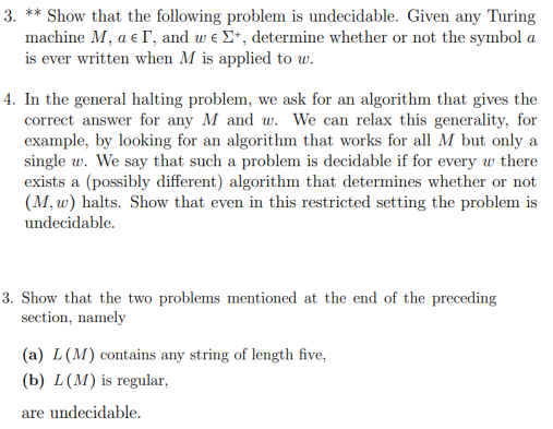 Solved 3. ** Show that the following problem is undecidable. | Chegg.com