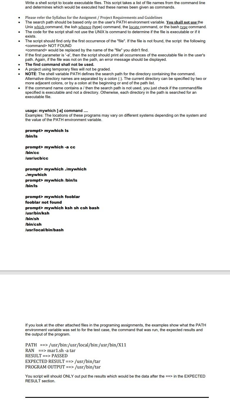 Solved Write A Shell Script To Locate Executable Files This