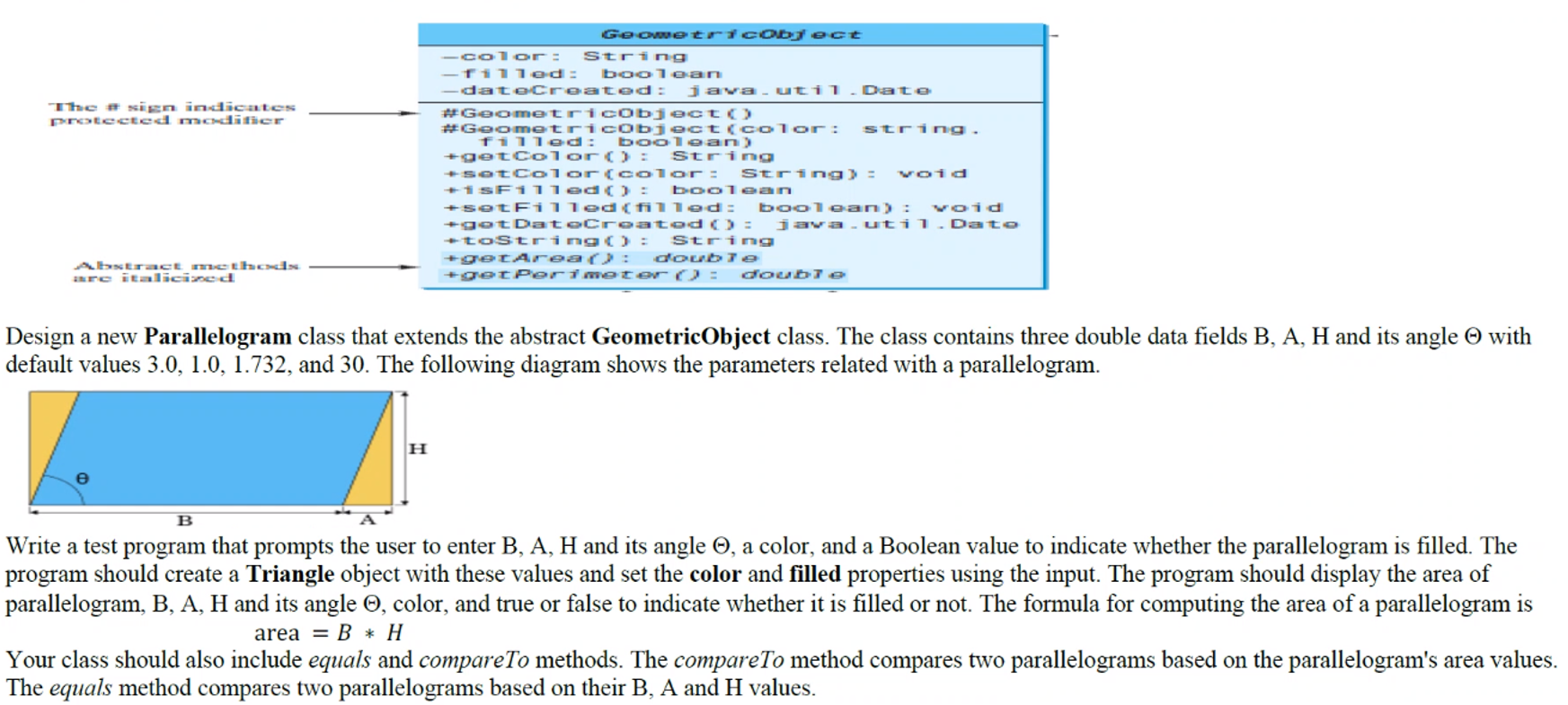 Solved Design a new Parallelogram class that extends the | Chegg.com